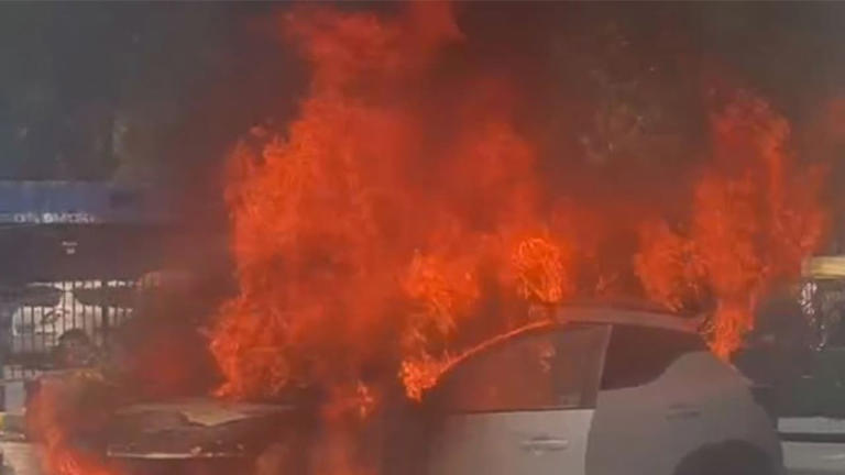 Car catches fire on Delhi's Mehrauli-Badarpur Road, occupants safe