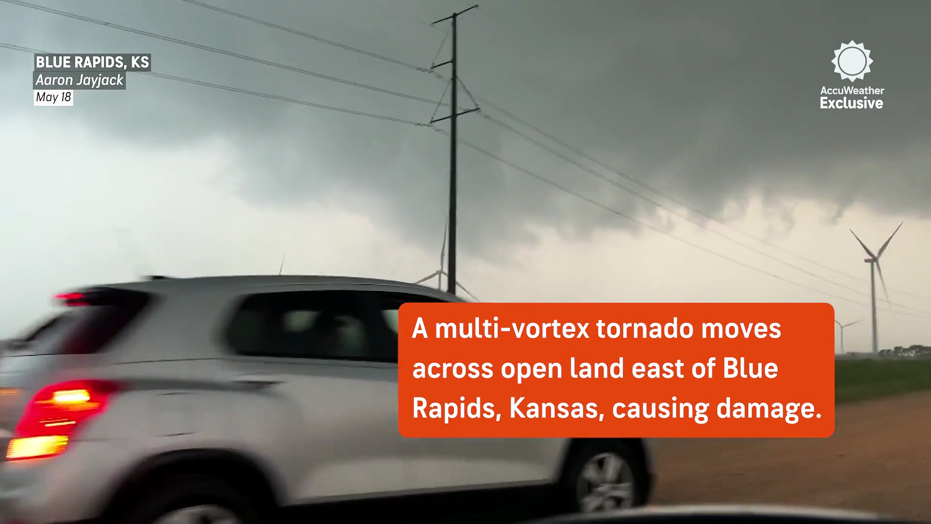 Multi-vortex tornado earlier causes damage east of Blue Rapids, Kansas