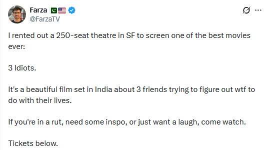 Pakistani-origin techie rents US theatre to screen 3 Idiots for those ...