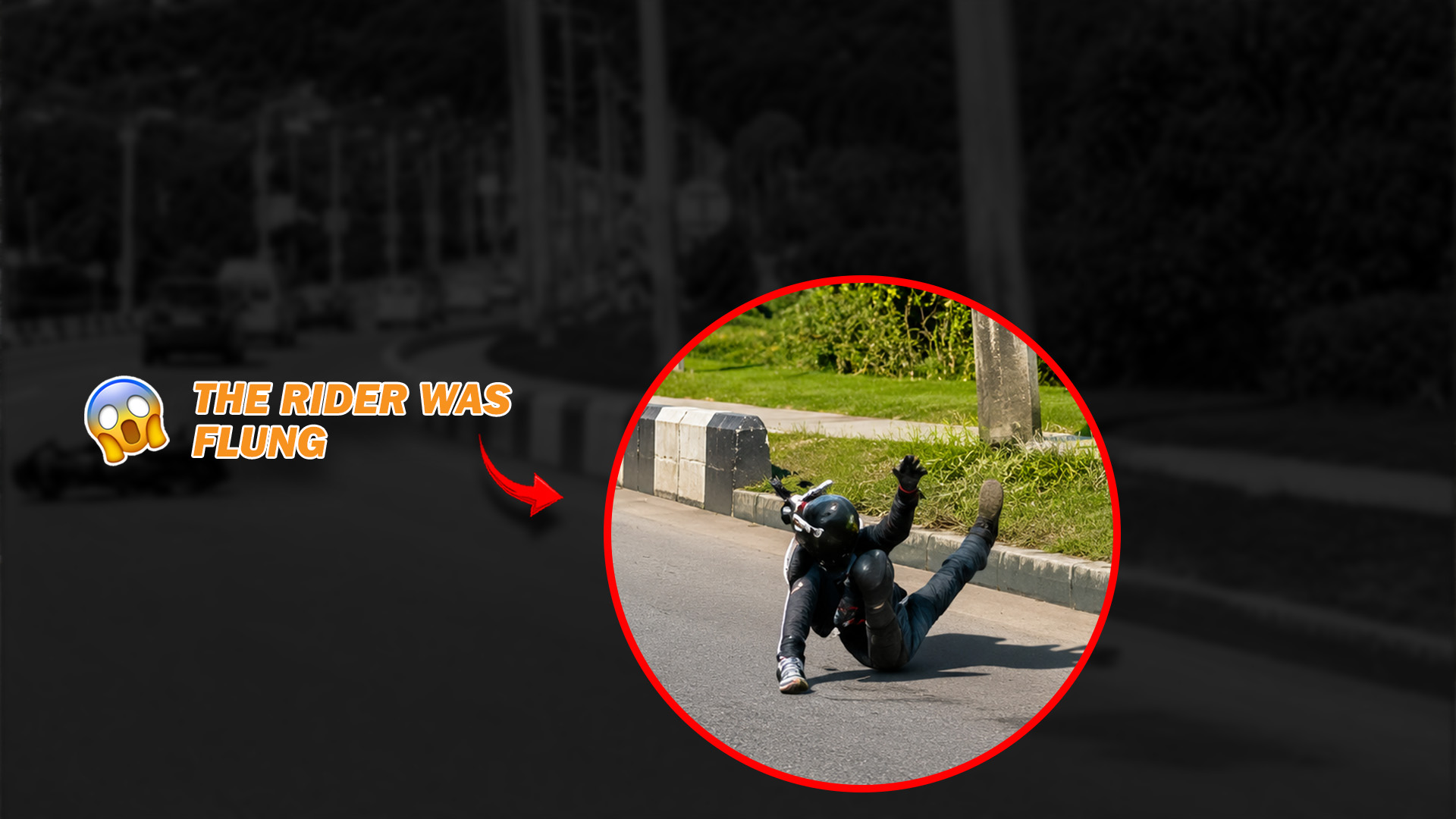 The motorcyclist crashes and is thrown off