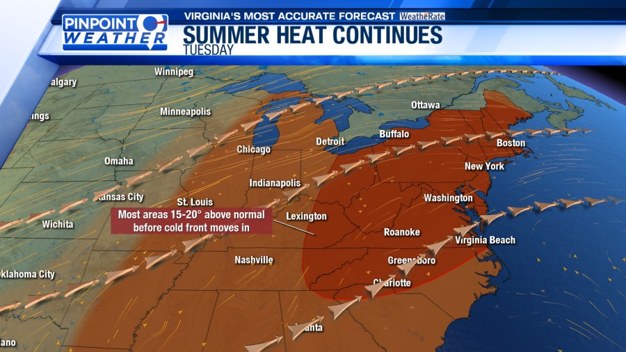 Pinpoint weather: Hot Tuesday, daily rain chances ahead