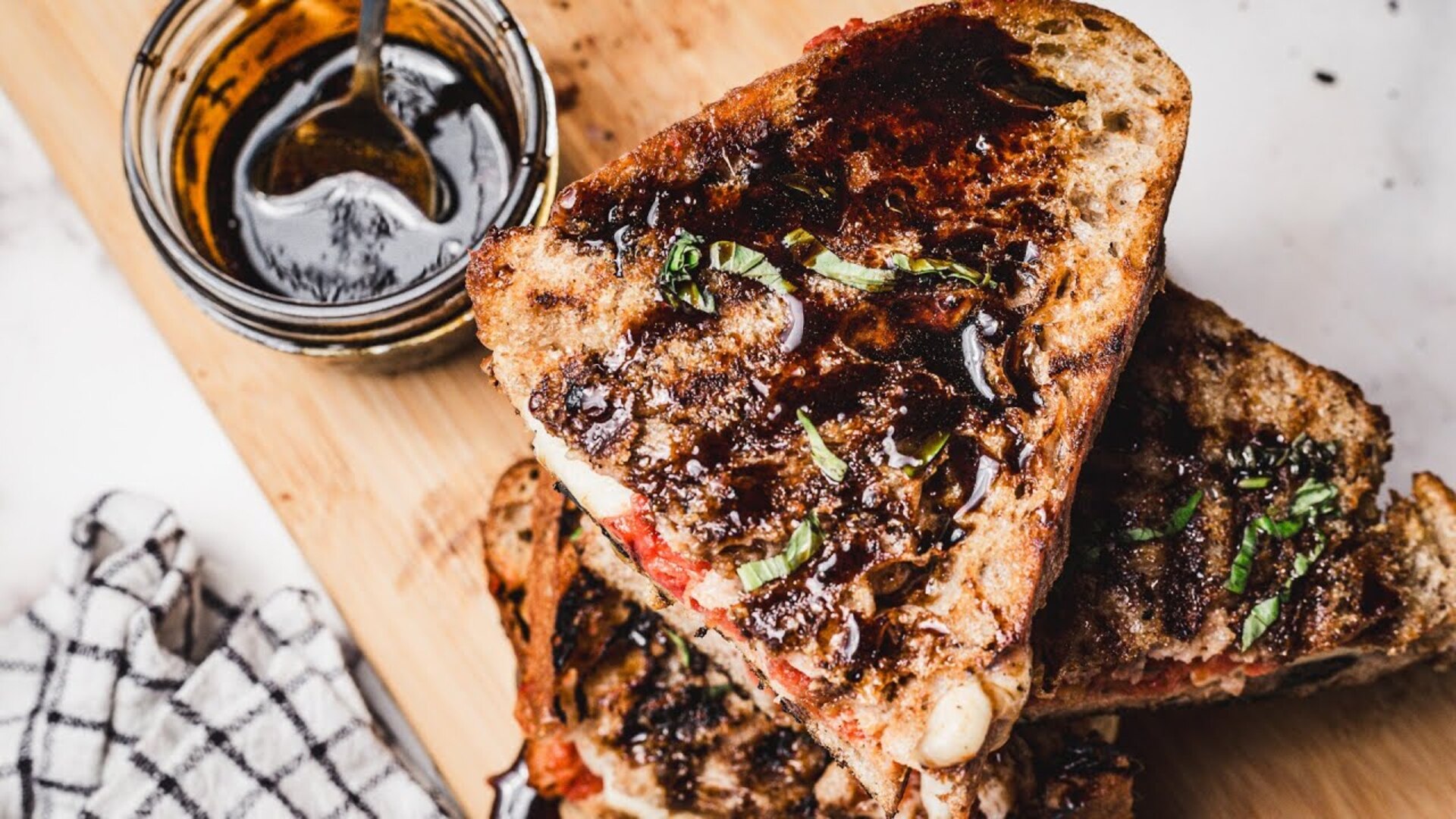 Margherita pizza grilled cheese with balsamic drizzle recipe