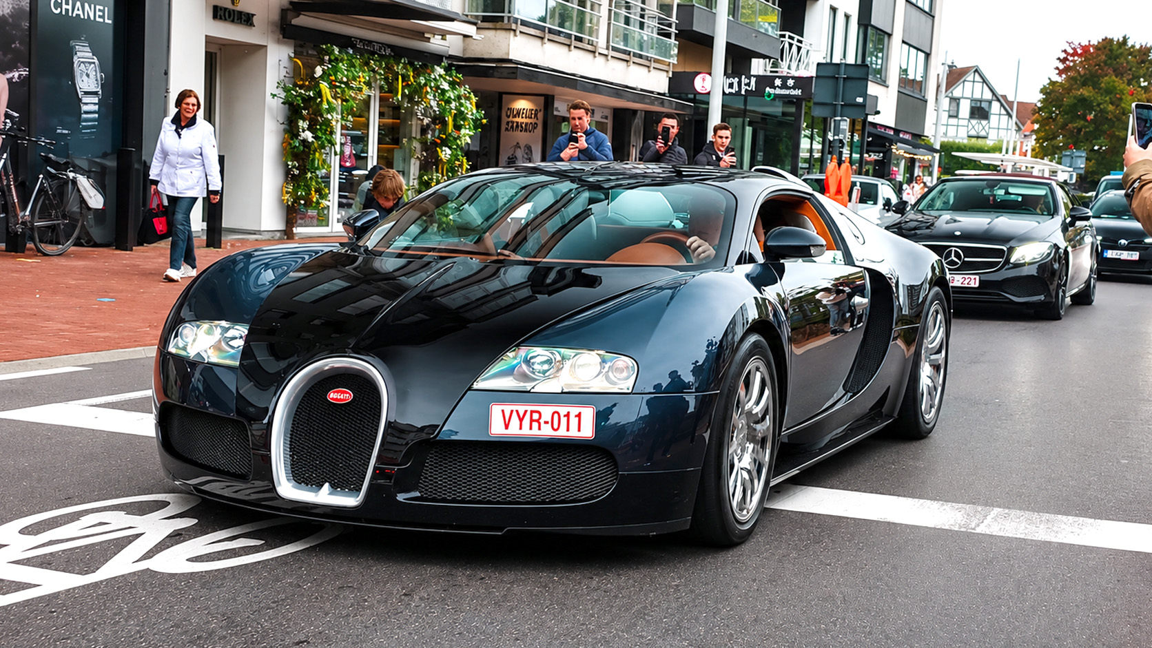 Bugatti Veyron turns through Knokke during a supercar showcase