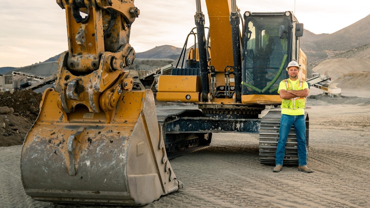 Powerful excavator ready for quarry and earthmoving operations