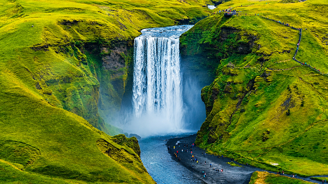 Beautiful nature landscape with towering waterfall