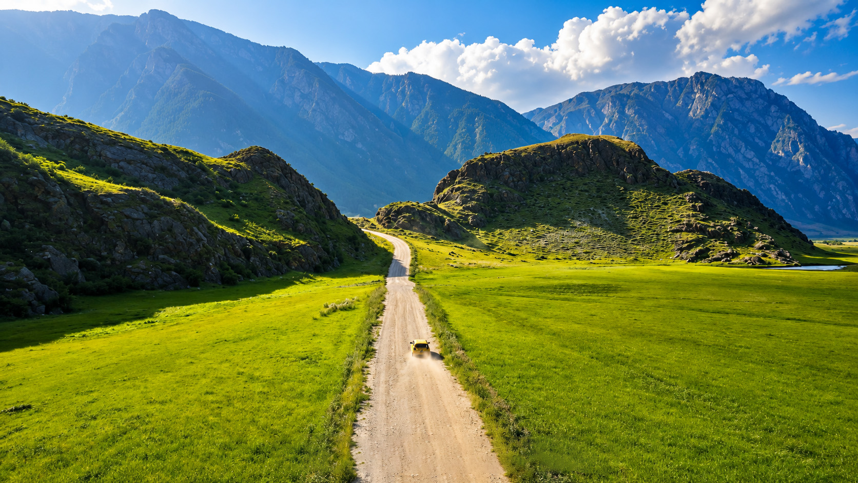 A remote road cutting through Chulyshman Valley