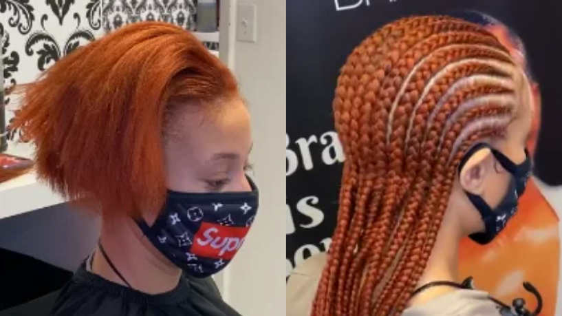 Straight back braids get a fresh colorful upgrade