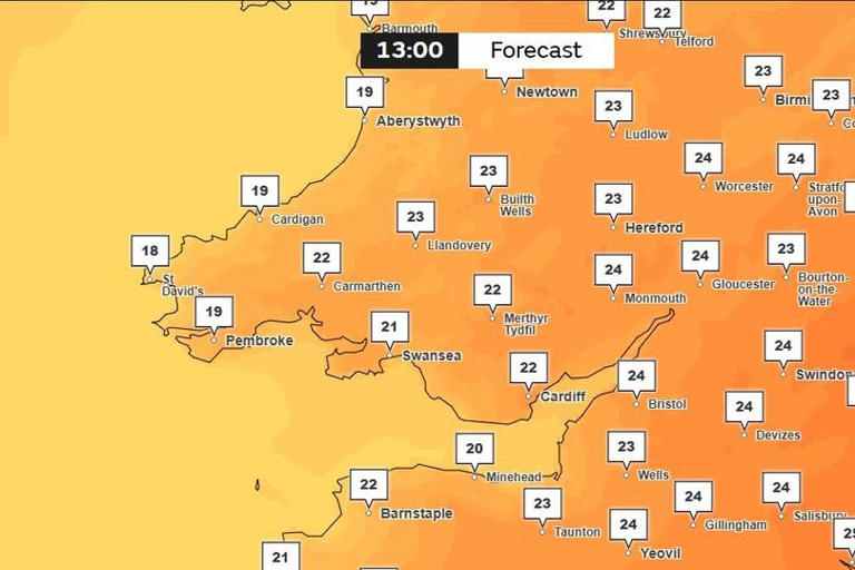 Met Office weather maps for Wales predict scorching temperatures for ...