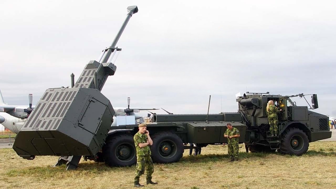 A giant 155 mm howitzer strapped to a truck - Archer artillery system