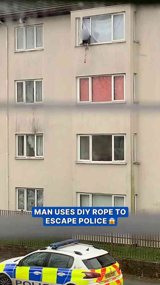Man climbs down building using homemade rope to avoid police