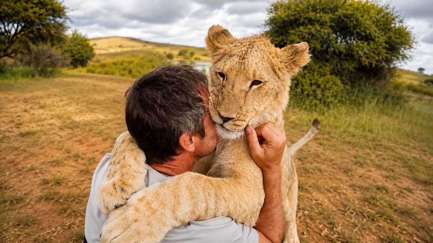 A rescued lion cub still carries his past