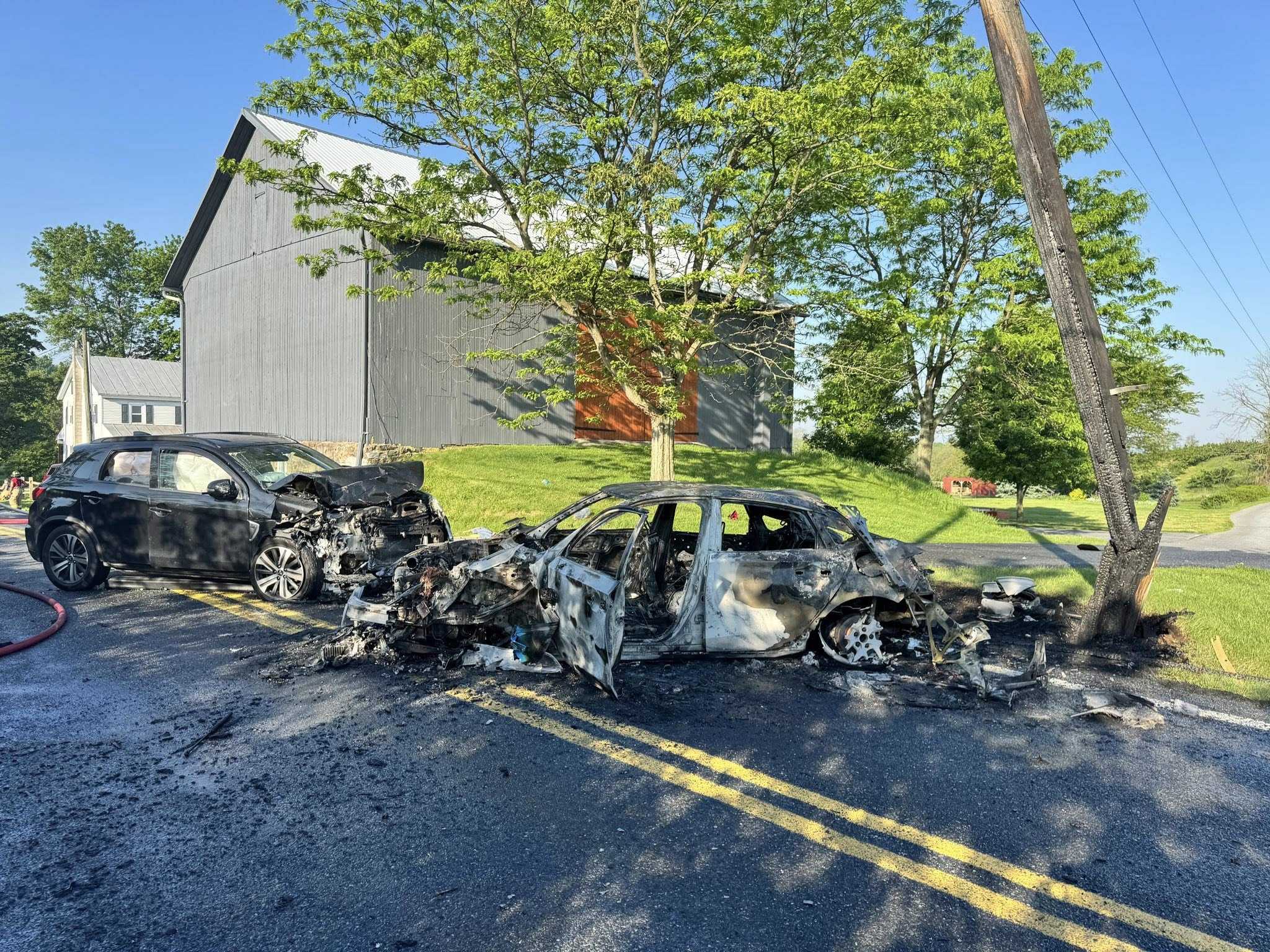 4 hospitalized after fiery crash leaves car scorched