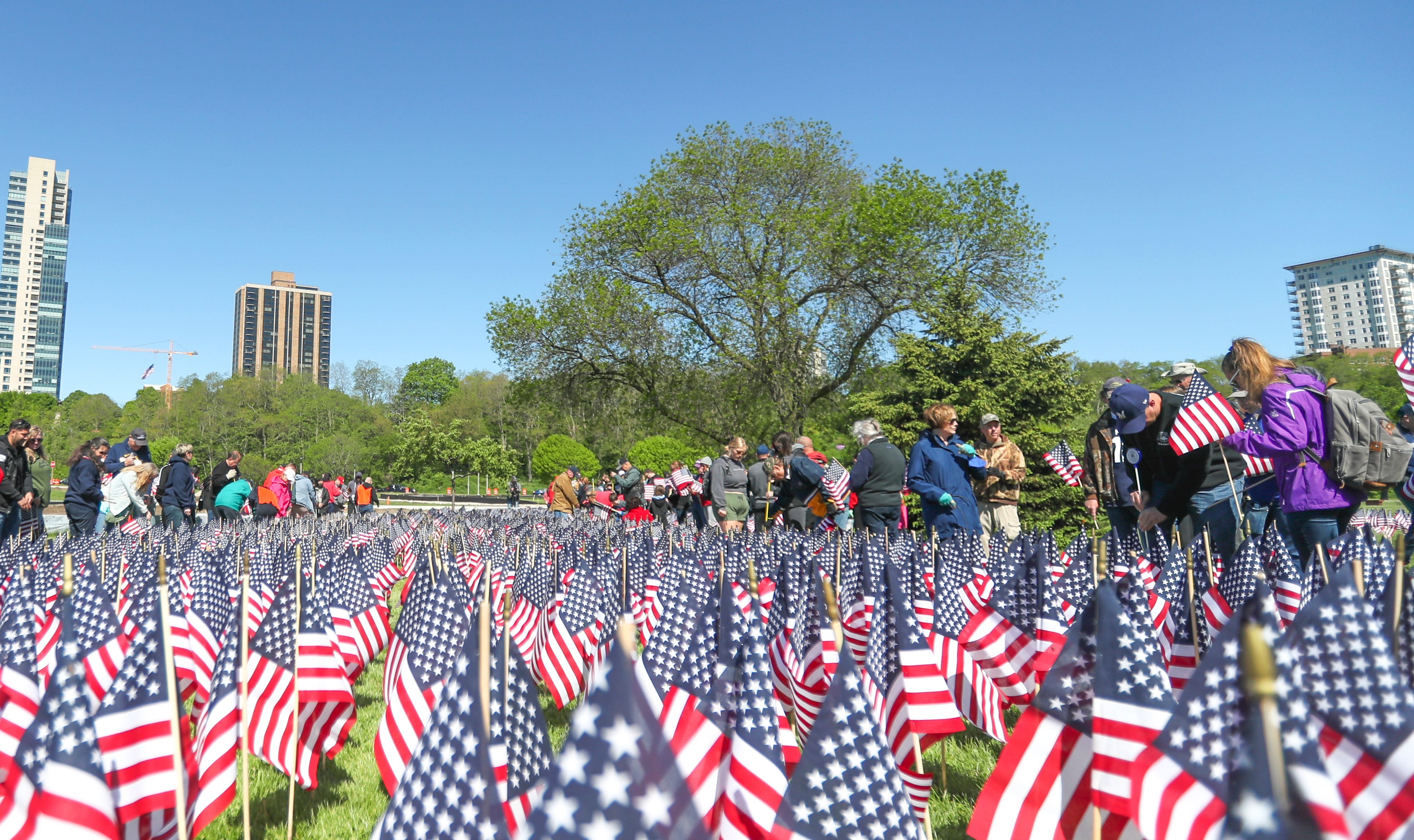 Memorial Day flags intact after police chase ends in Veterans Park