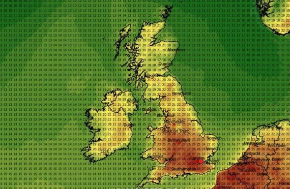 UK weather maps show 30 counties missing out on 29C heatwave - full list