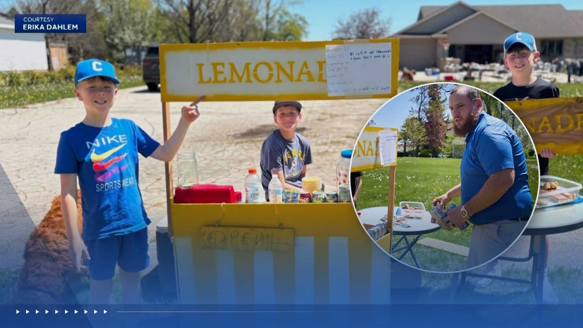 Country music star Luke Combs visits lemonade stand run by three young boys
