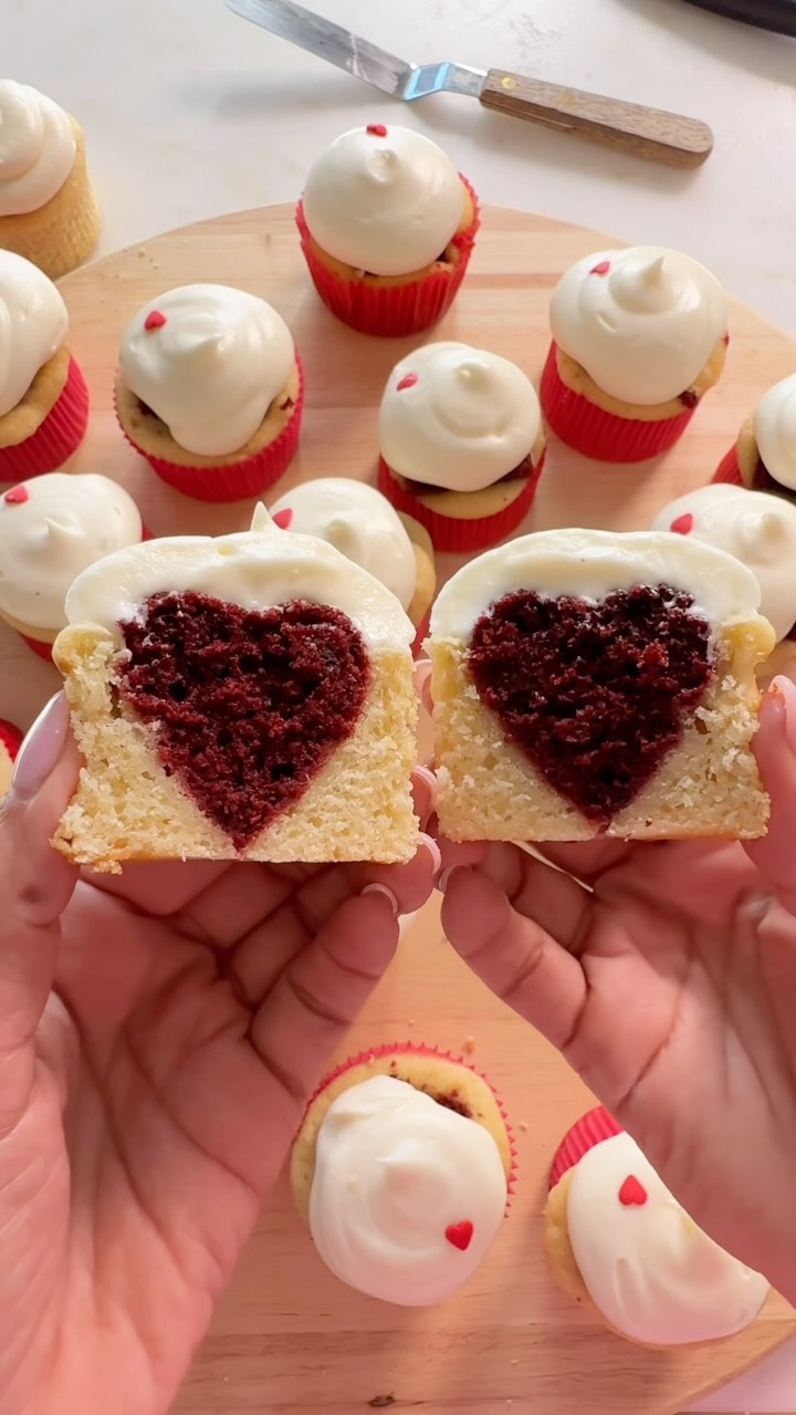 Delicious and cute! Heart surprise cupcakes