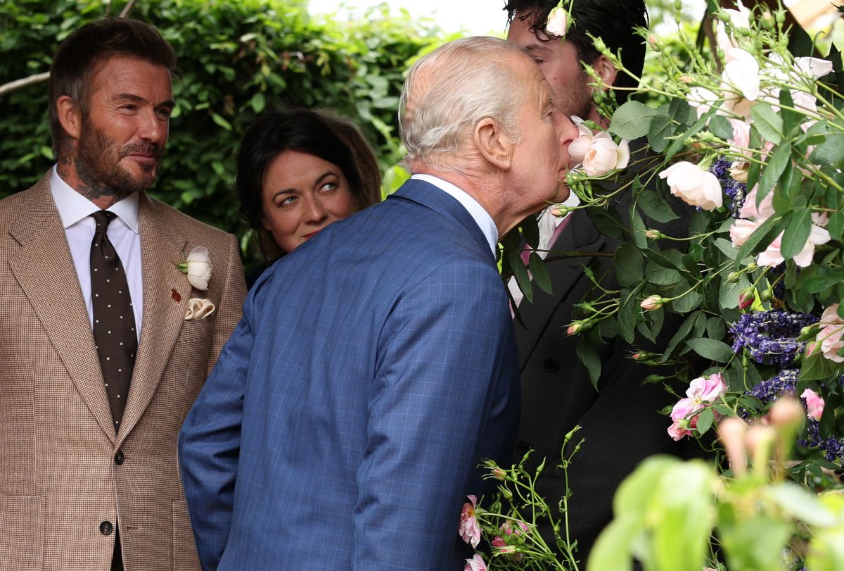 Harper's gift: David Beckham's rose meets King Charles at the Chelsea ...
