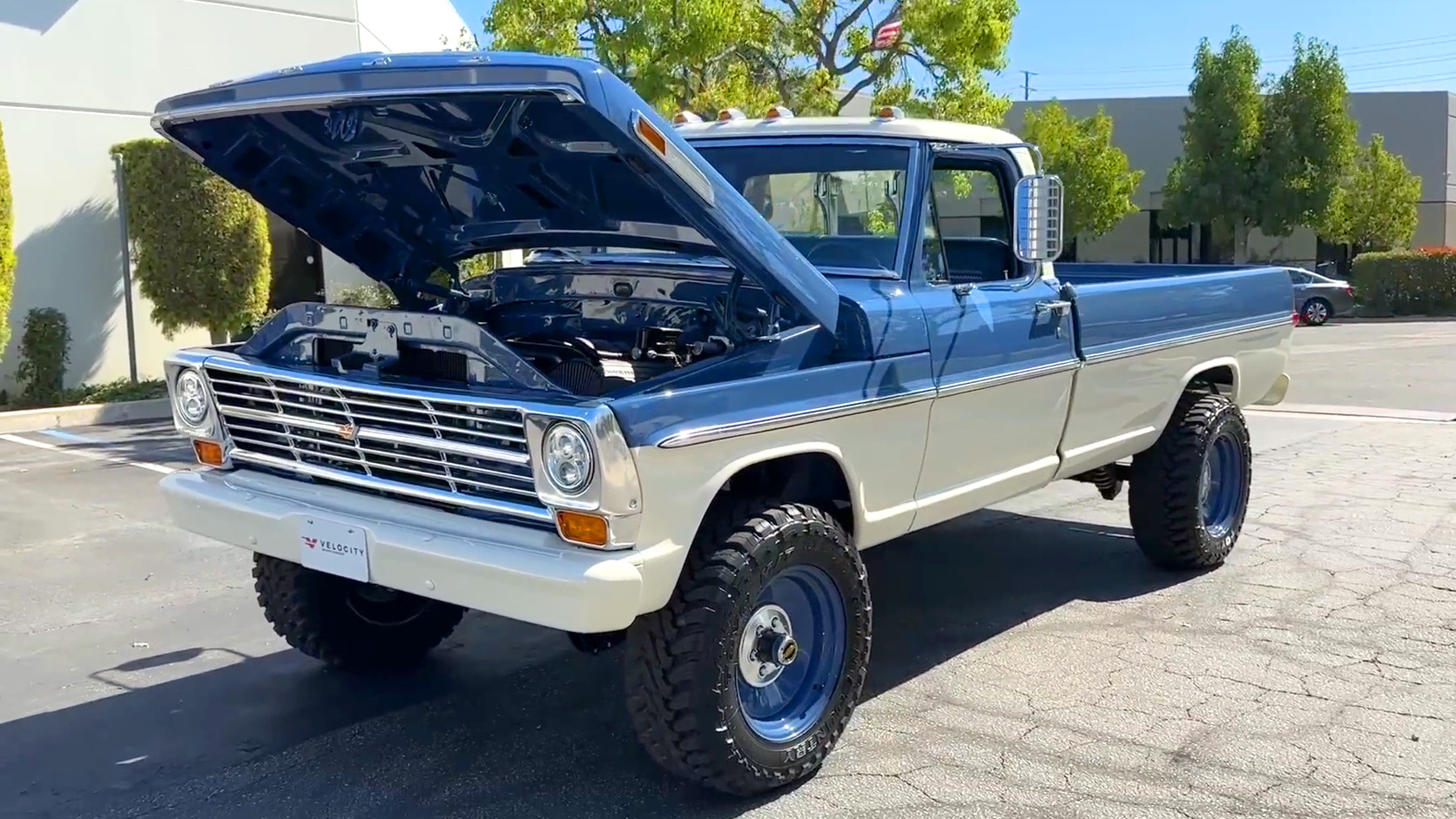 This classic Ford F-250 blends vintage style with modern muscle
