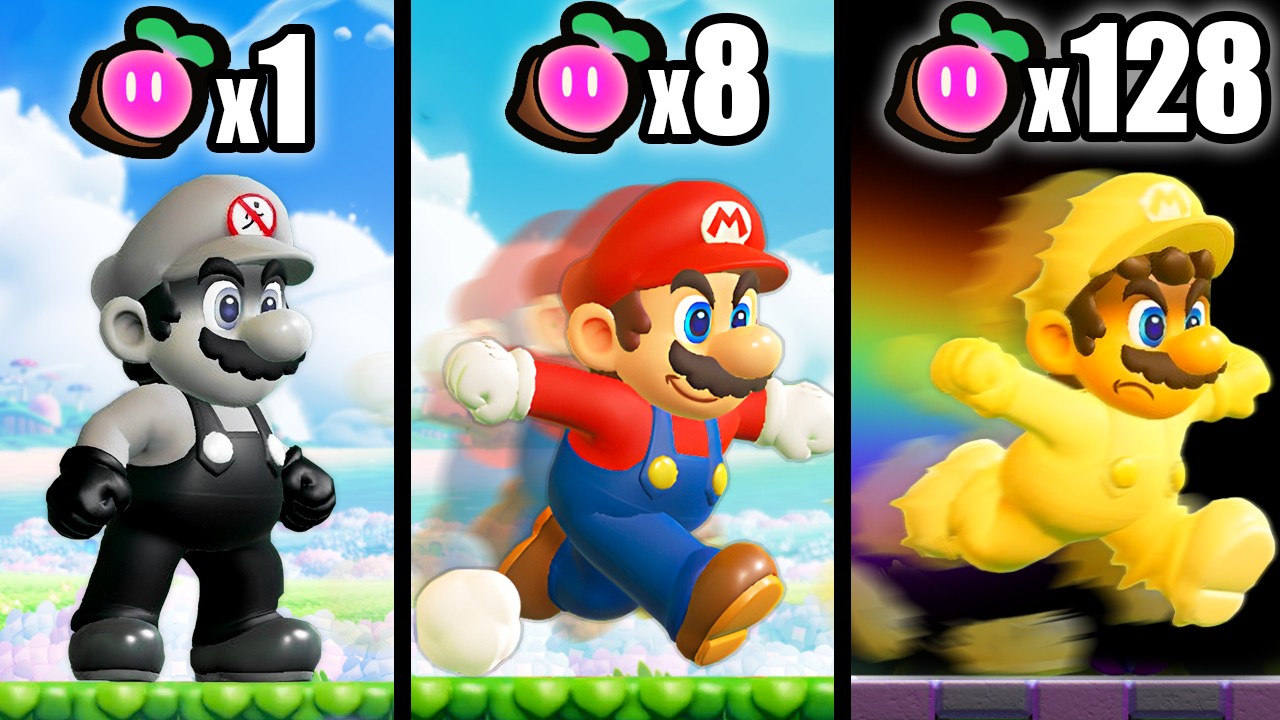 Mario gains massive speed increases with every seed in Mario Wonder