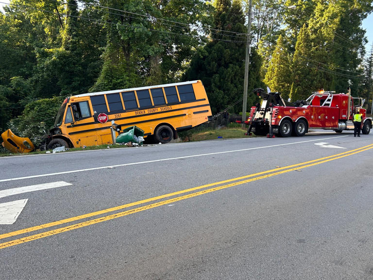 2 hospitalized after DeKalb County school bus runs into ditch