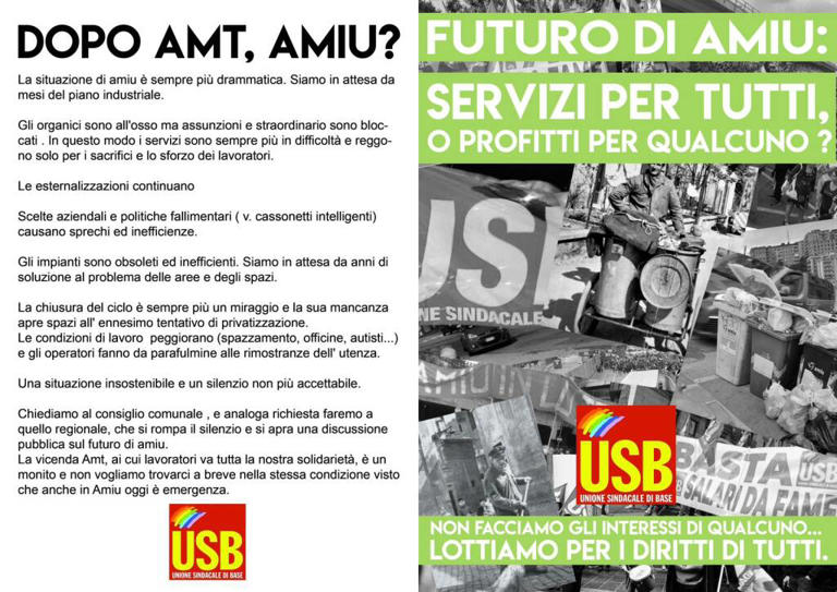 “Dopo Amt, Amiu?”, Usb lancia l’allarme: “In arrivo buco di bilancio ...