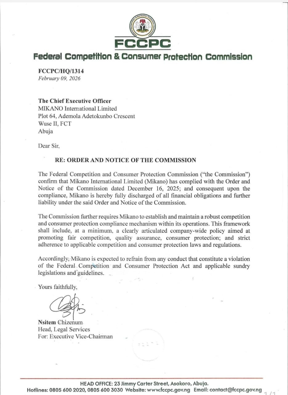 Federal Competition and Consumer Protection Commission clears Mikano ...