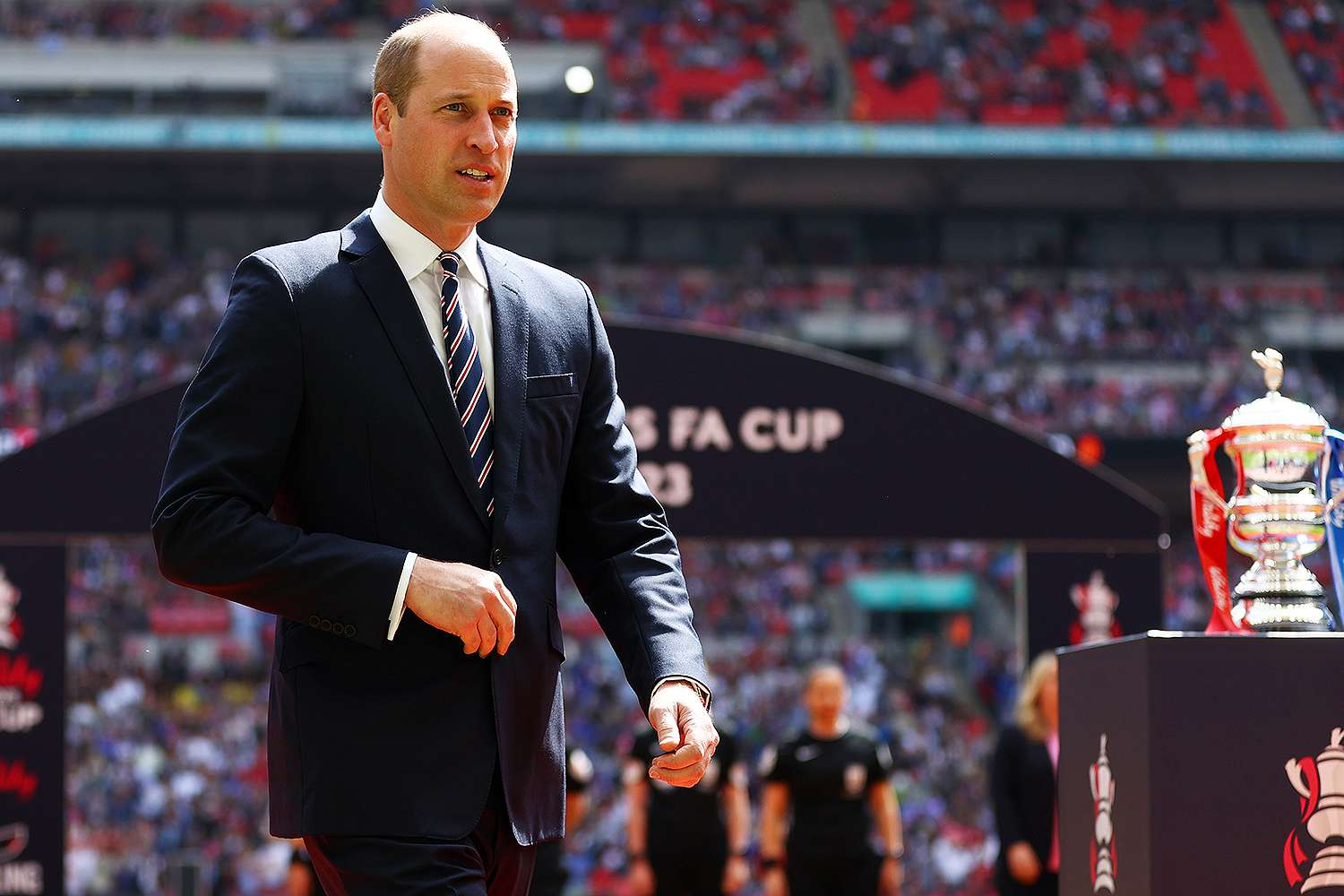 Prince William celebrates the FA Cup final in a royal-blue suit