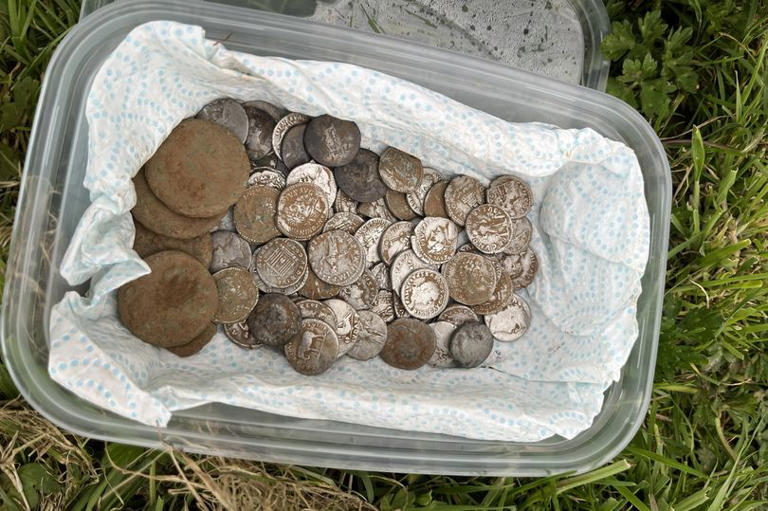 Detectorists in Devon unearth 'biggest ever' Roman silver coin hoard