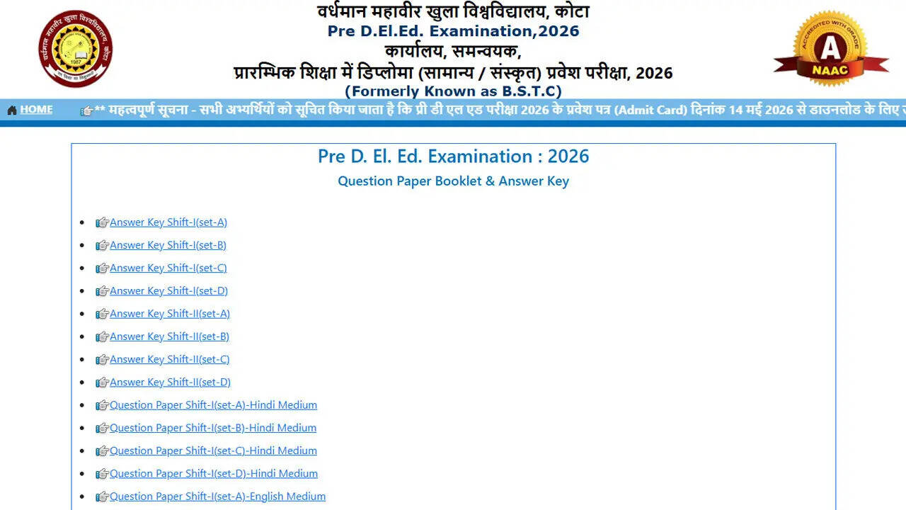 Rajasthan BSTC 2026 official answer key out at predeledraj2026.com ...
