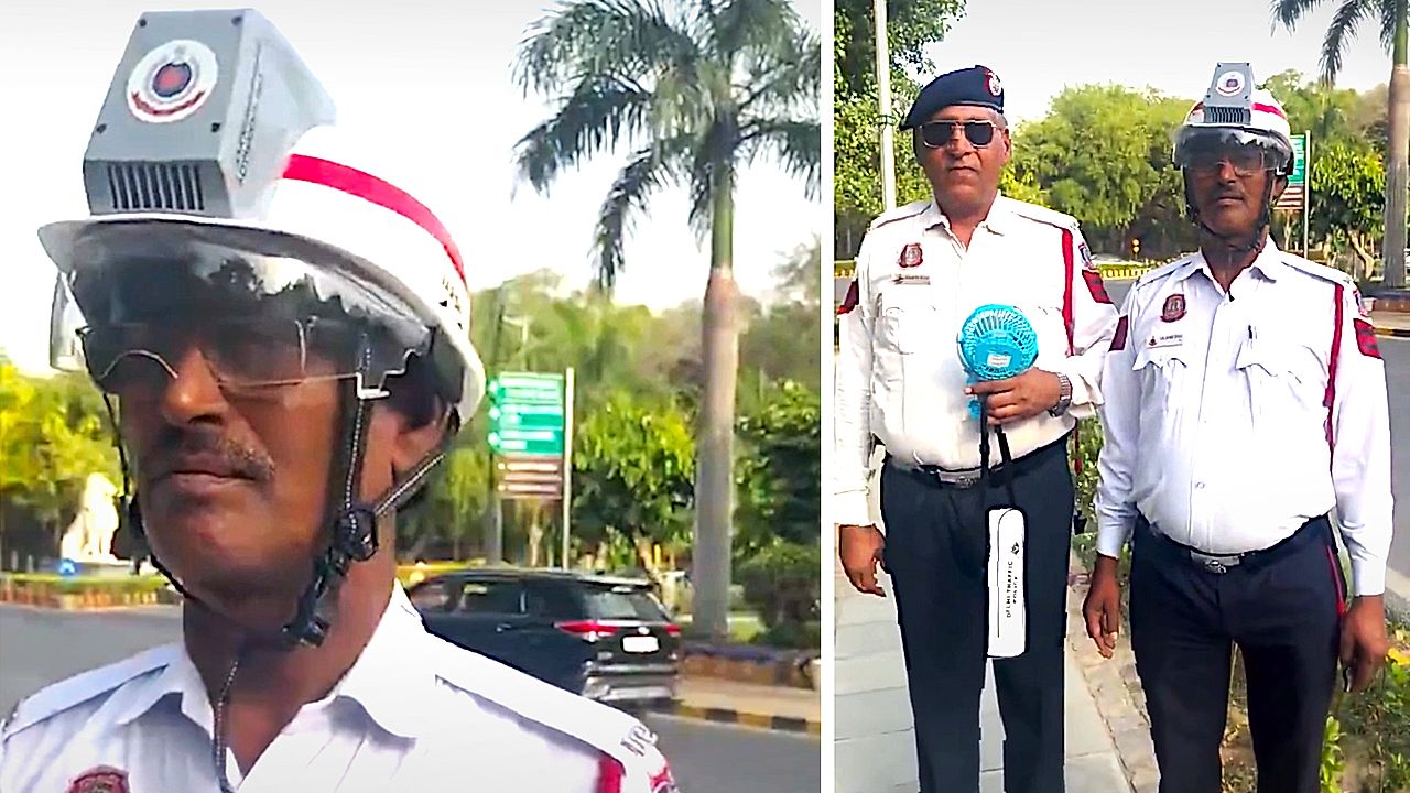 Indian traffic police trial AC helmets as brutal heatwave grips New Delhi