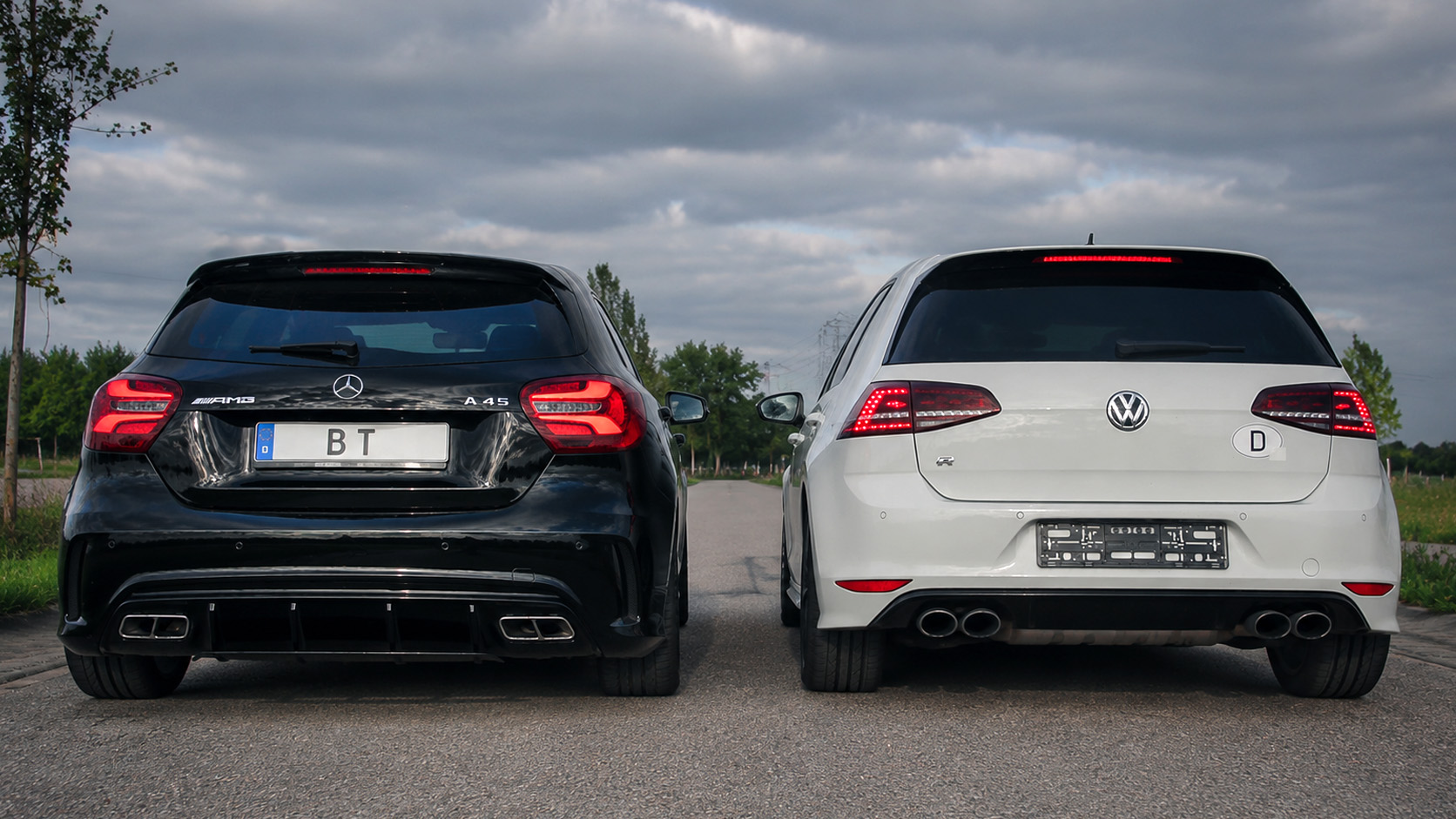 Which is faster from 0–250 km/h, Golf 7 R or A45 AMG?
