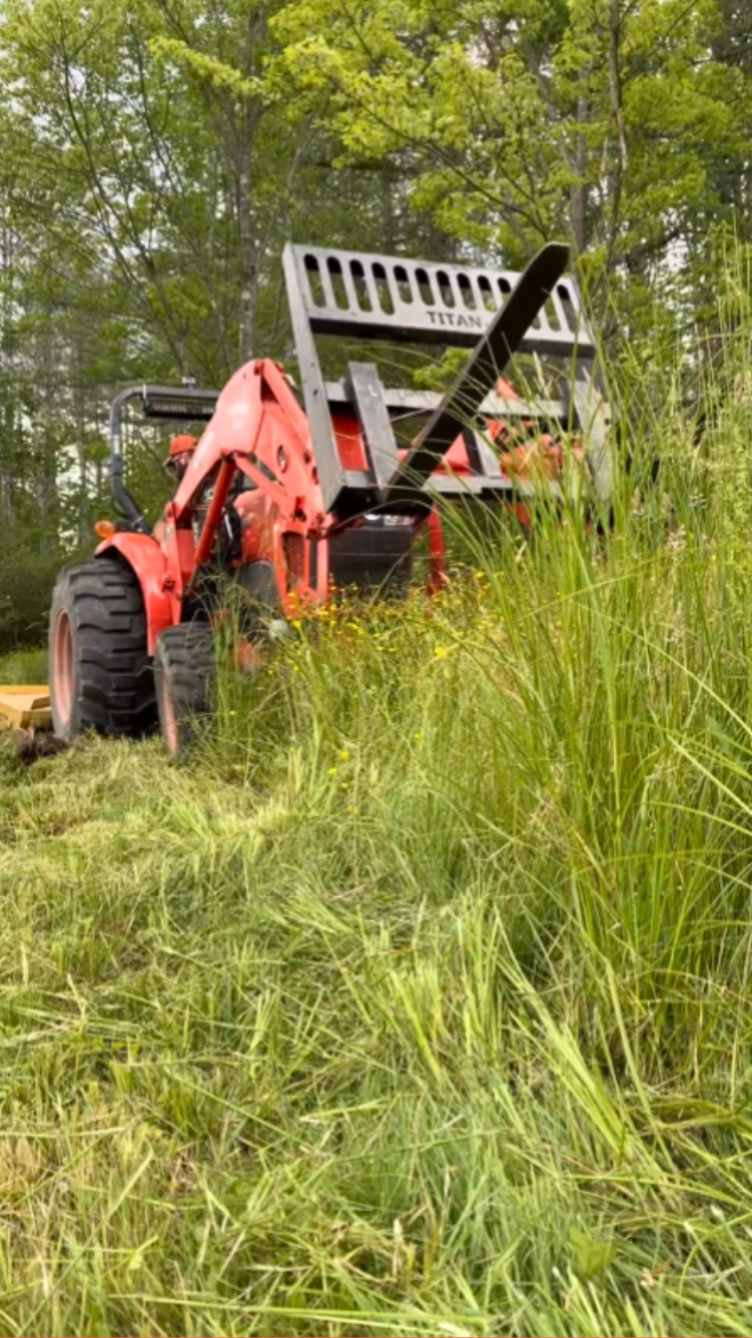 Mowing super tall grass with Kubota tractor