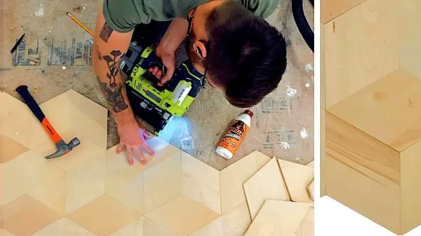 My wife thought I lost my mind cutting triangles into the floor