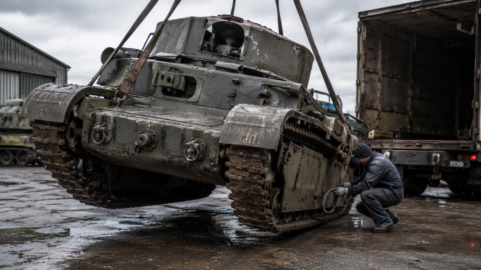 Rare Churchill tank arrives after a risky 40-ton unload