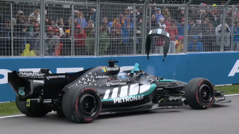Russell lancia il poggiatesta della sua Mercedes, la Red Bull replica ...
