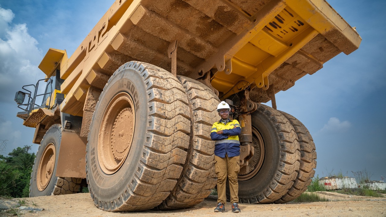 Massive mining machine towering over everything around it