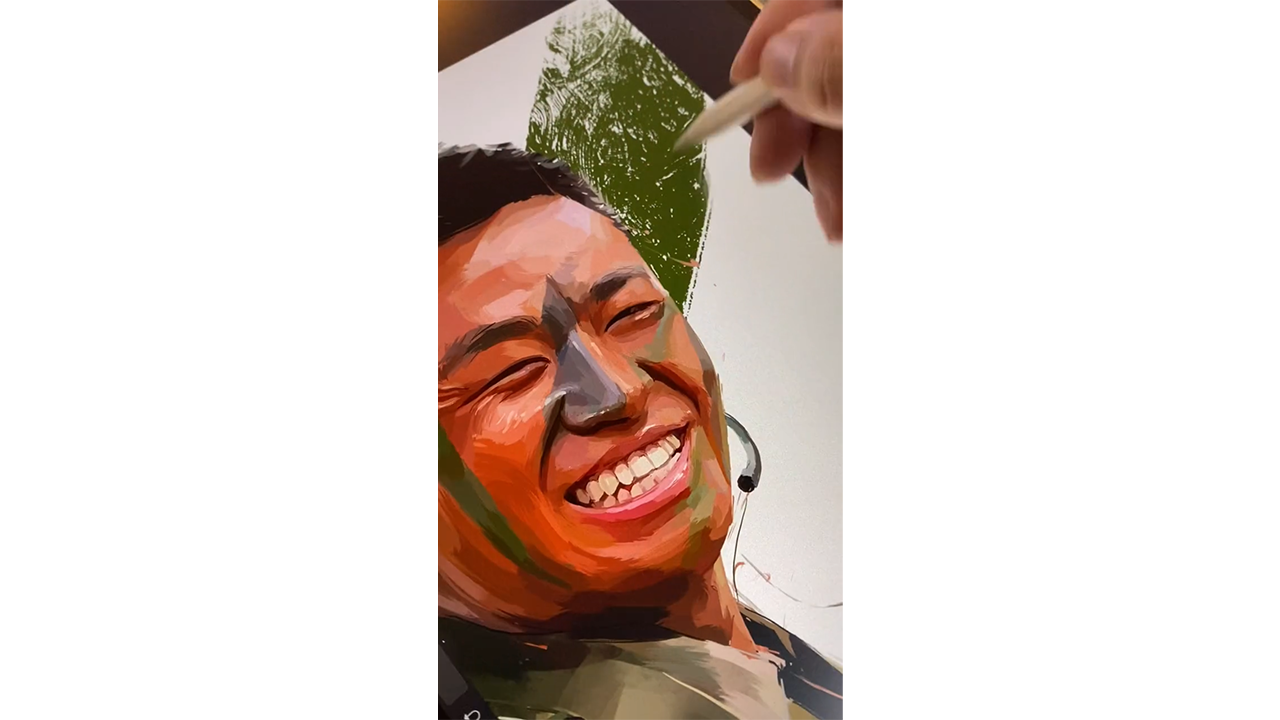 Semi realistic smiling portrait art with painterly texture and dynamic ...