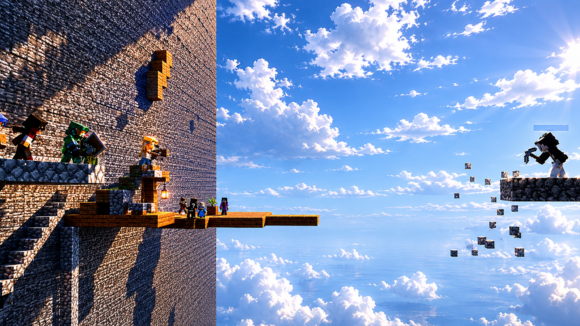 How do teams build sky bridges in Minecraft?