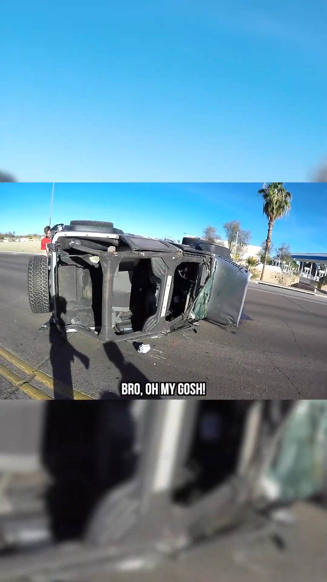 Rollover crash unfolds in front of helmet cameras