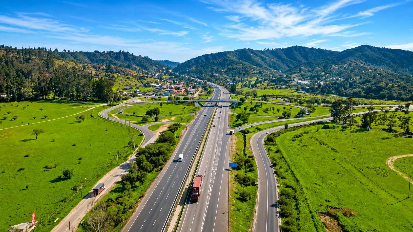 Una carretera chilena que atraviesa valles verdes interminables