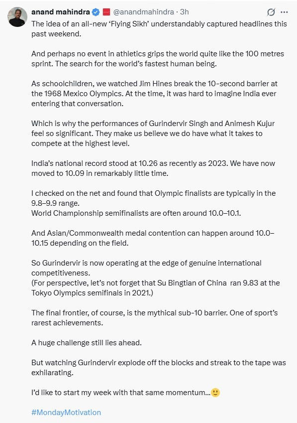 Flying Sikh 2.0 Gurindervir Singh leaves Anand Mahindra stunned with ...