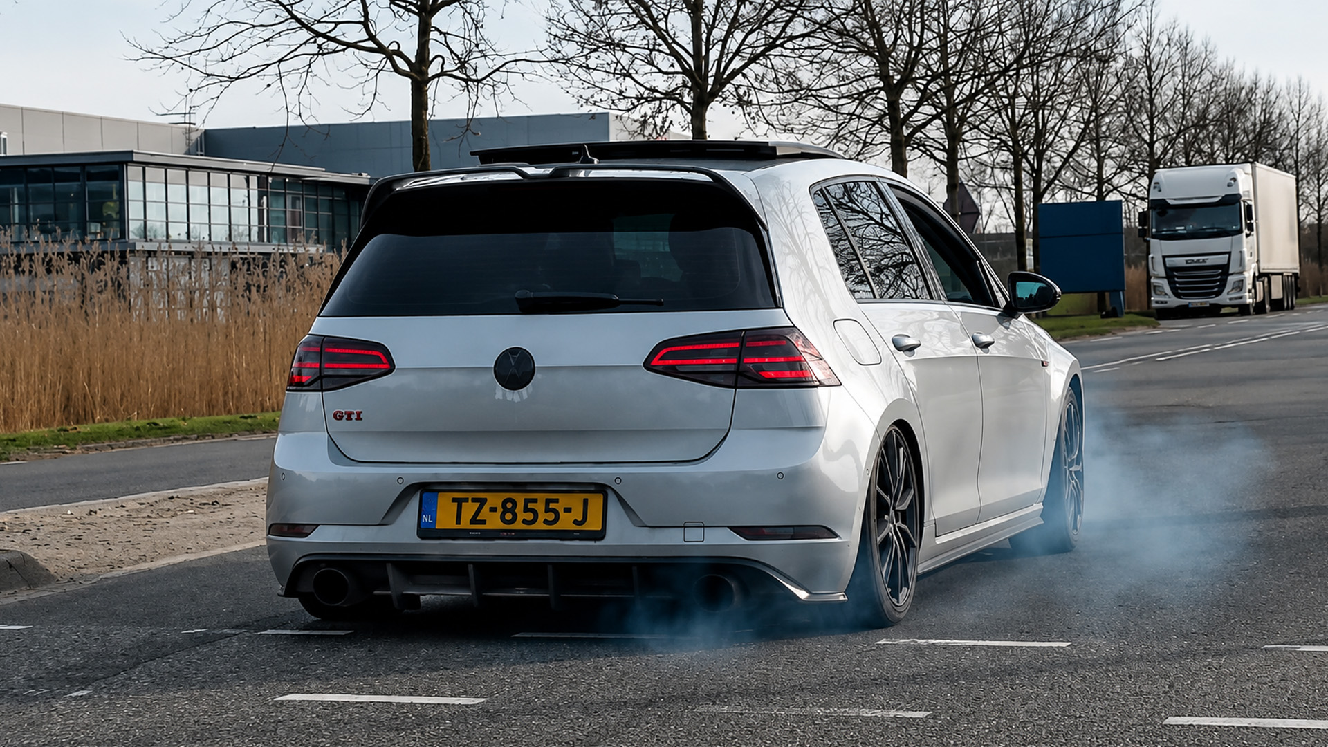 Volkswagen Golf GTI wild burnout before hard launch