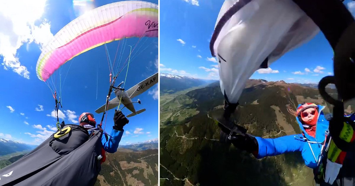 Paraglider screams as plane rips through parachute in mid-air
