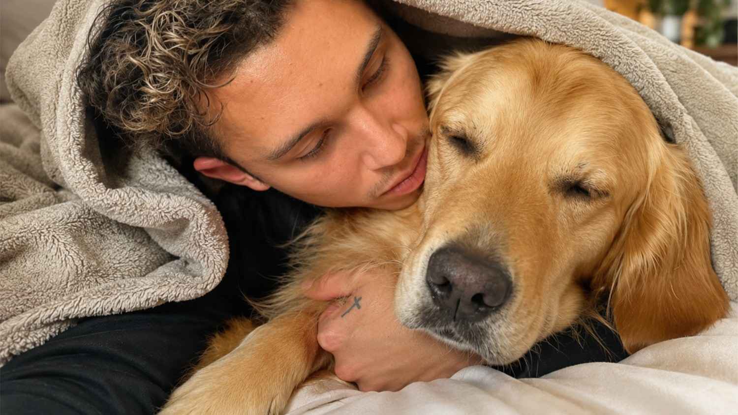 Morning cuddles with my golden retriever