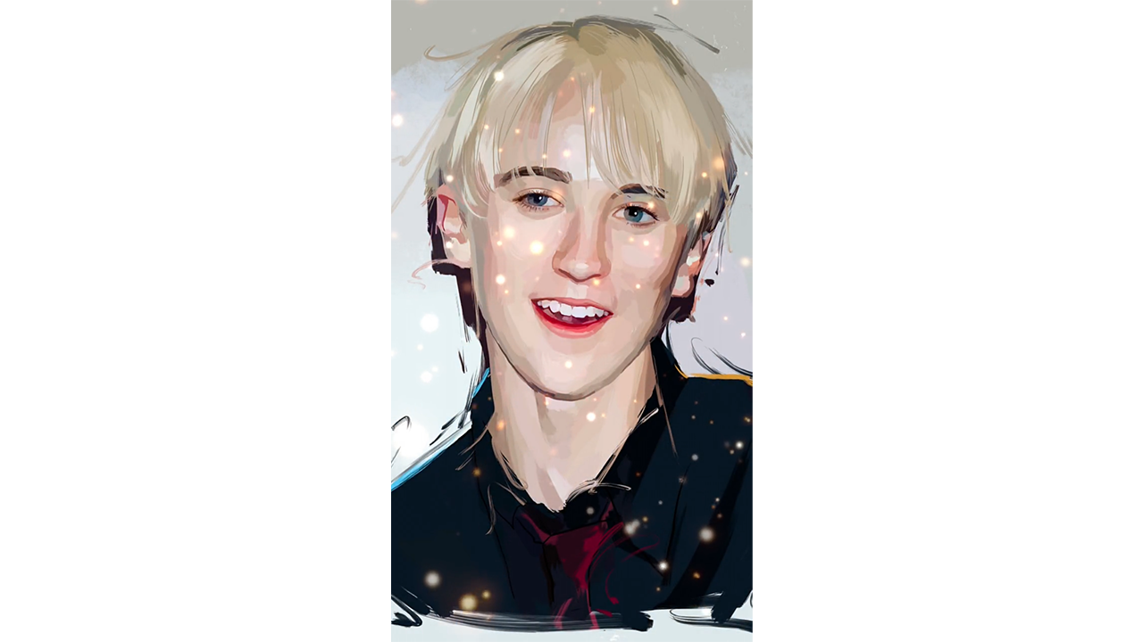 Cinematic digital portrait with platinum blonde hair and painterly texture