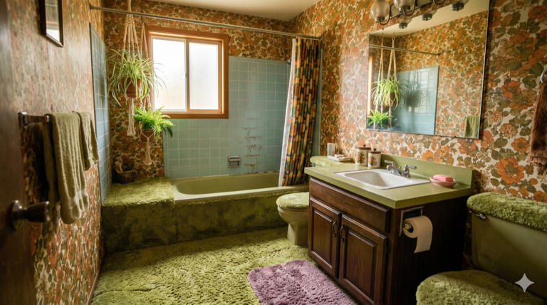 Shag carpet around the toilet - the 1970s were something else