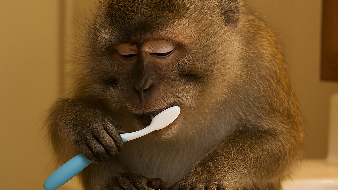 Monkey brushing teeth