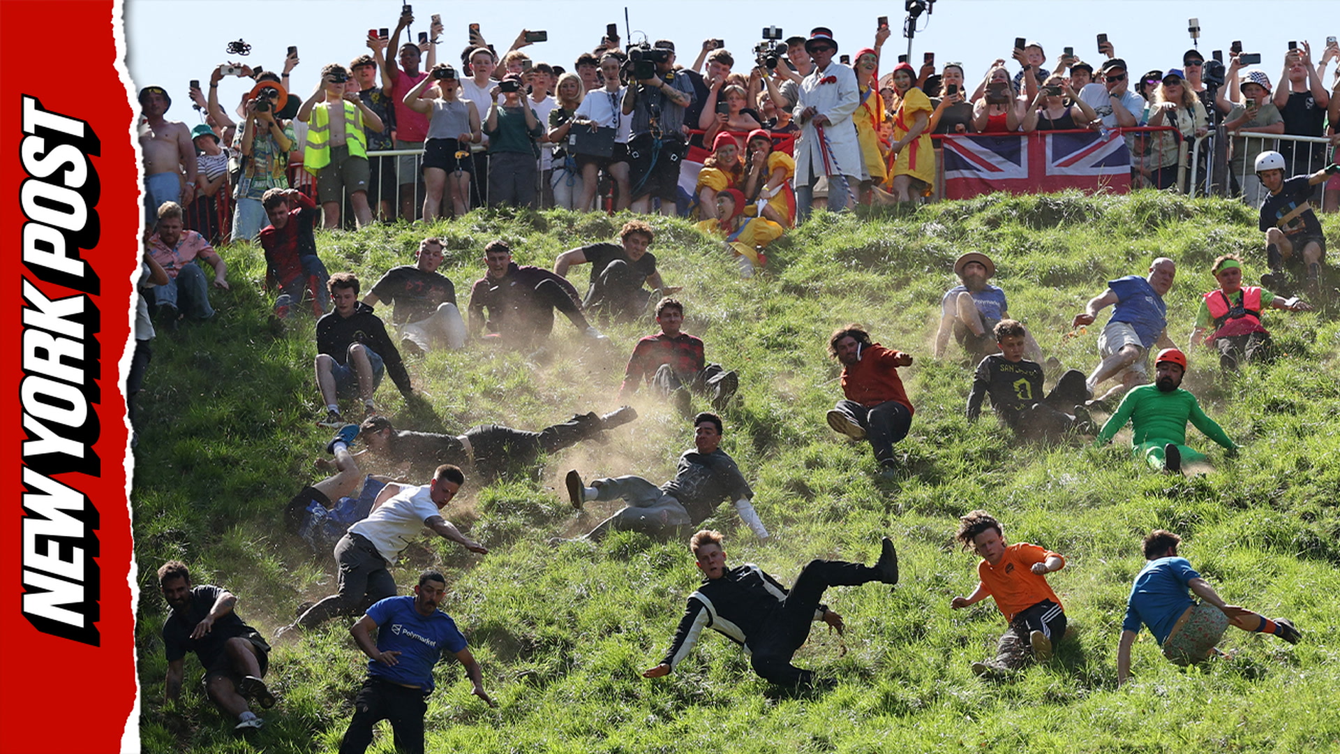 Daredevils tumble down Britain's Coopers Hill in bizarre annual cheese ...