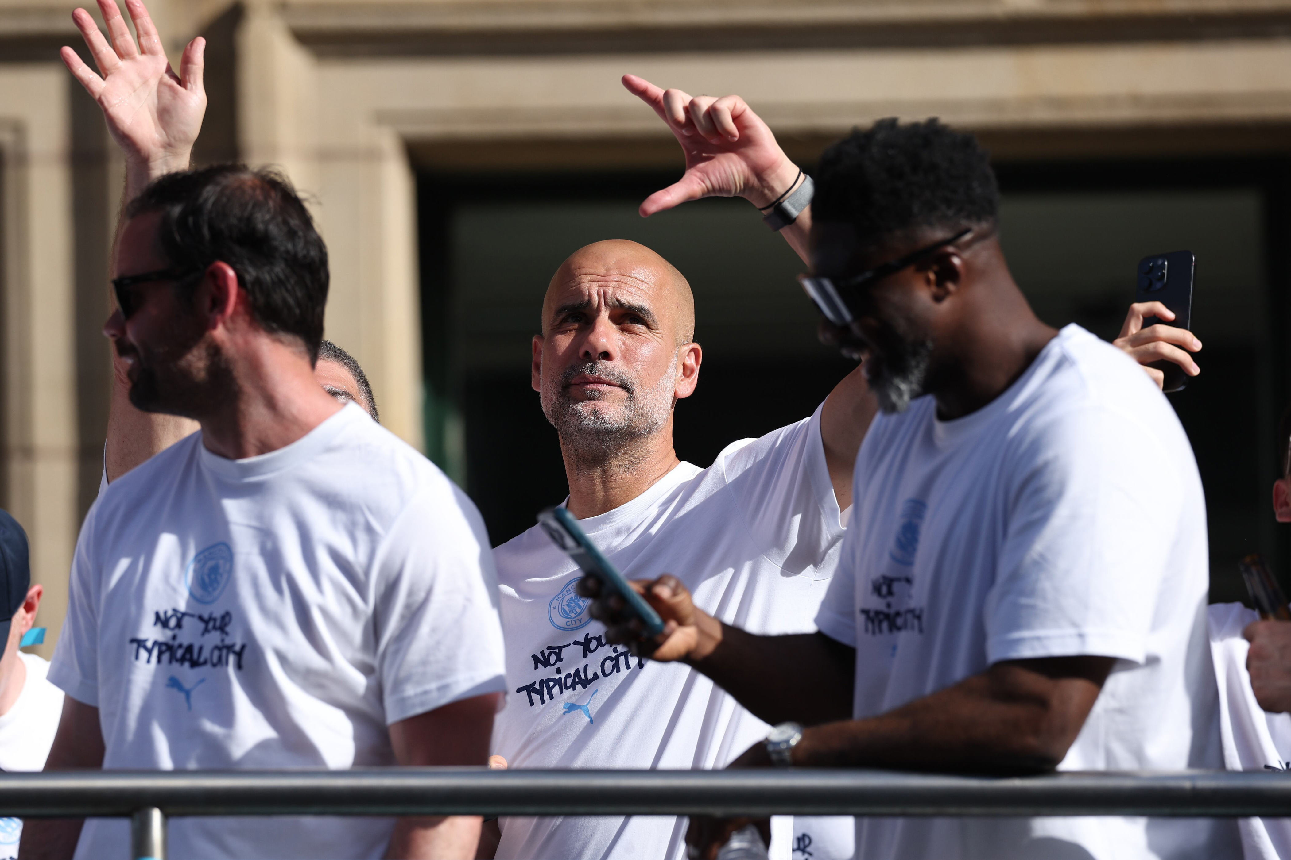 City paint Manchester blue during grand trophy parade