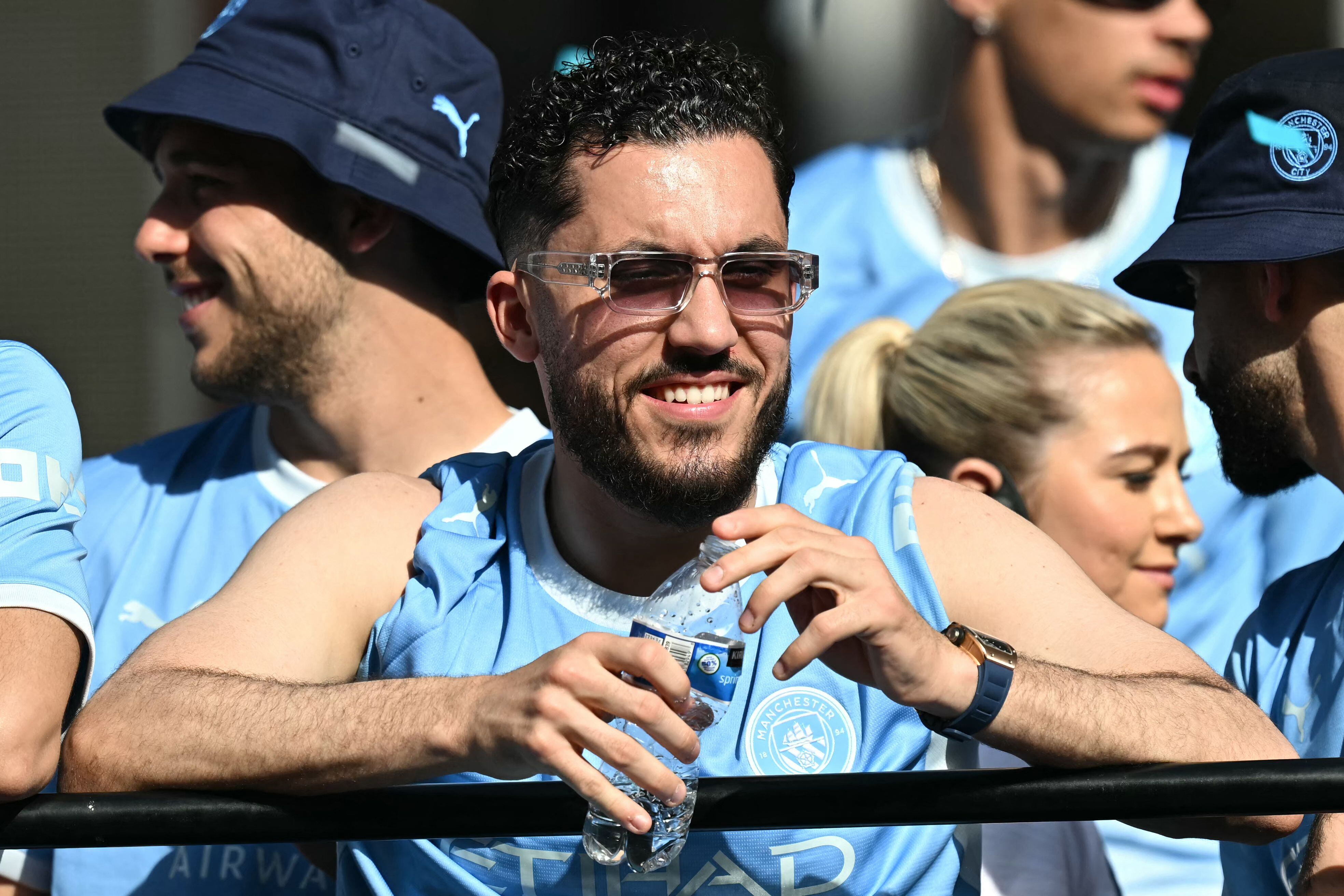City paint Manchester blue during grand trophy parade